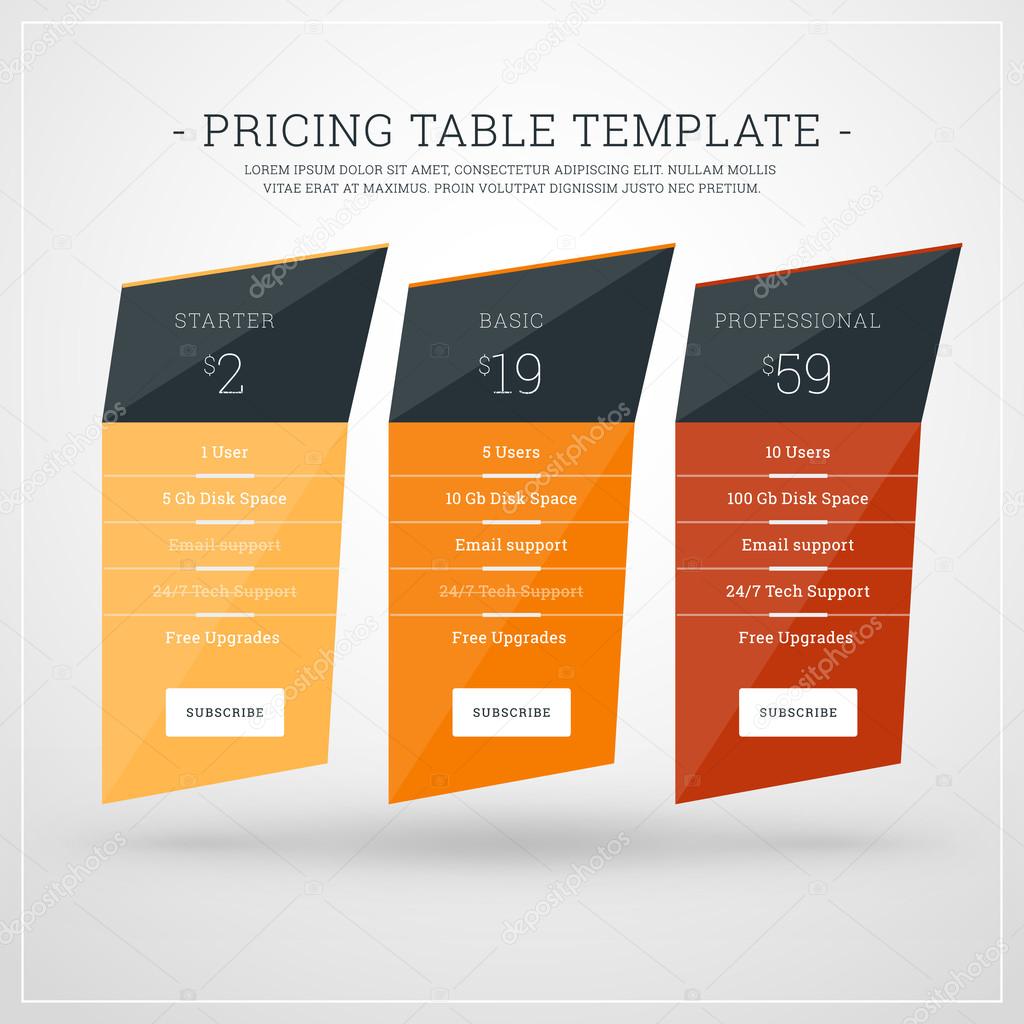 Vector Design Template for Pricing Table for Websites and Applications ...
