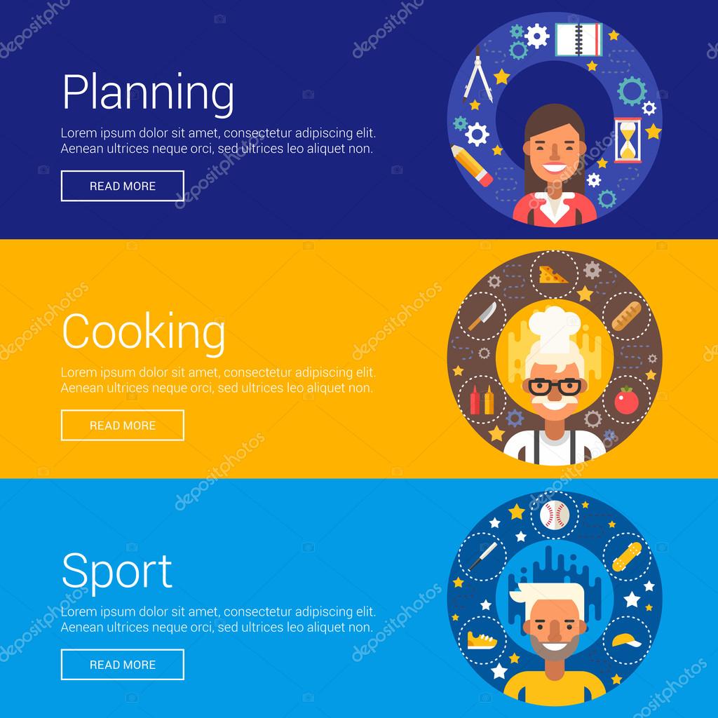 Planning. Cooking. Sport. Flat Design Vector Illustration Concepts for ...
