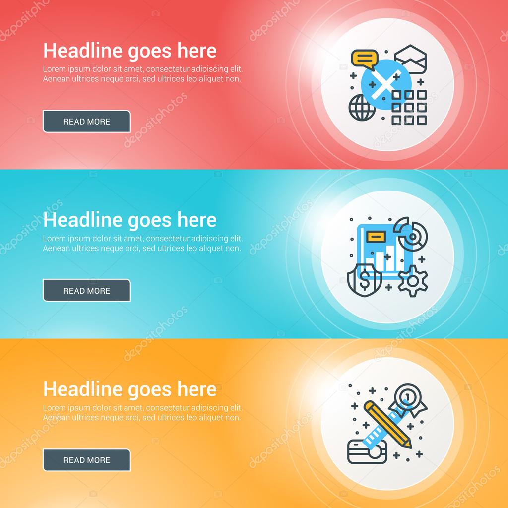 Set of flat line business website banner templates. Vector illustration ...