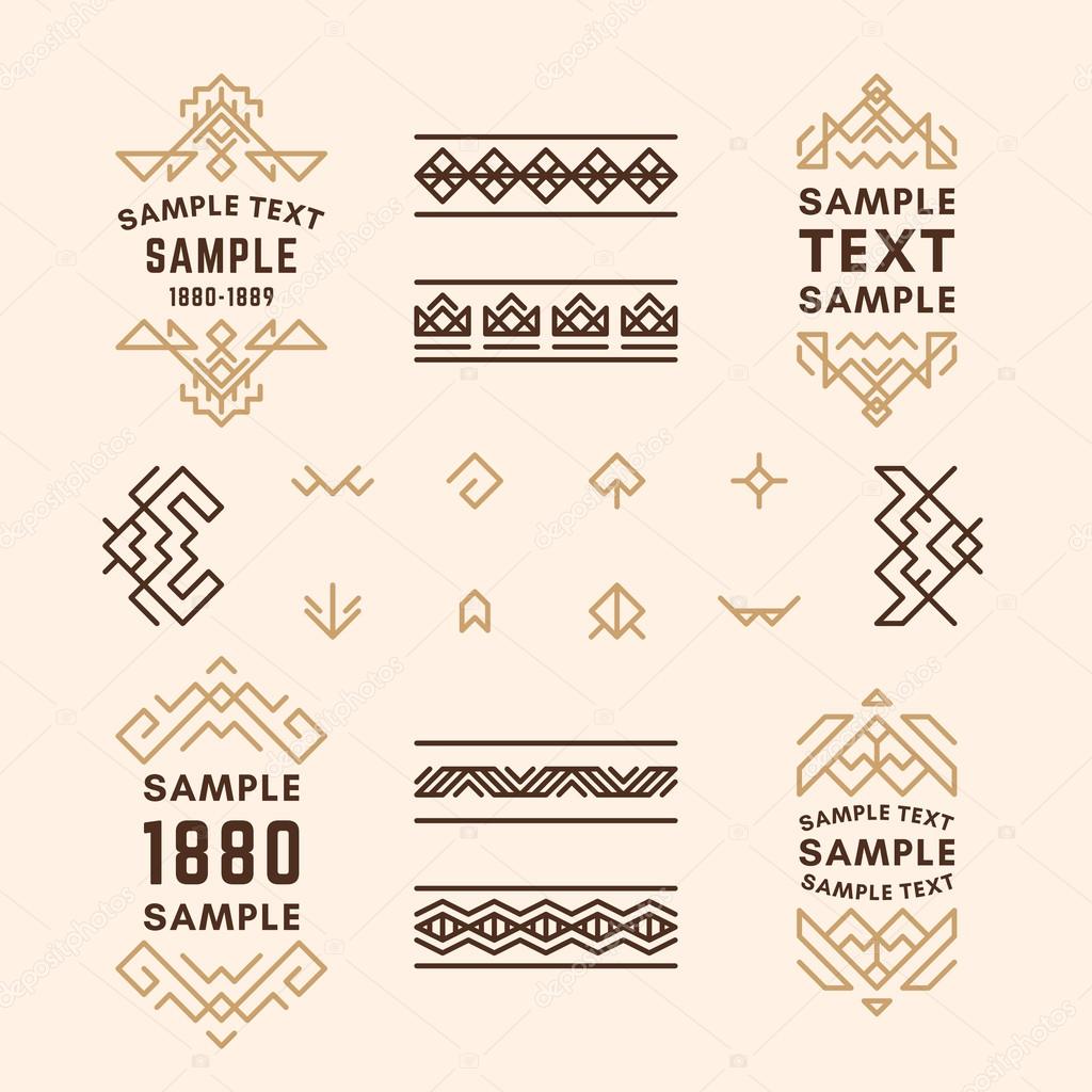 Set of Line Art Decorative Geometric Vector Frames and Borders in ...