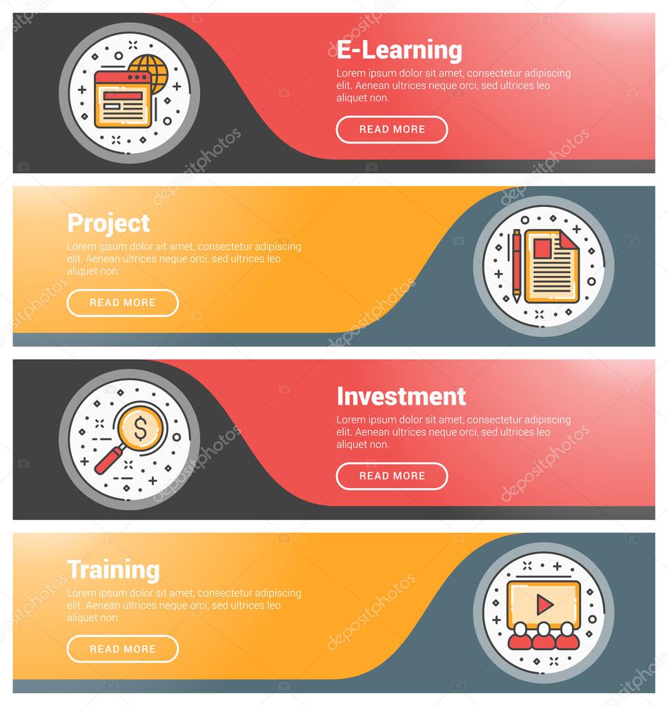 Flat design concept. Set of flat line business website banner templates ...