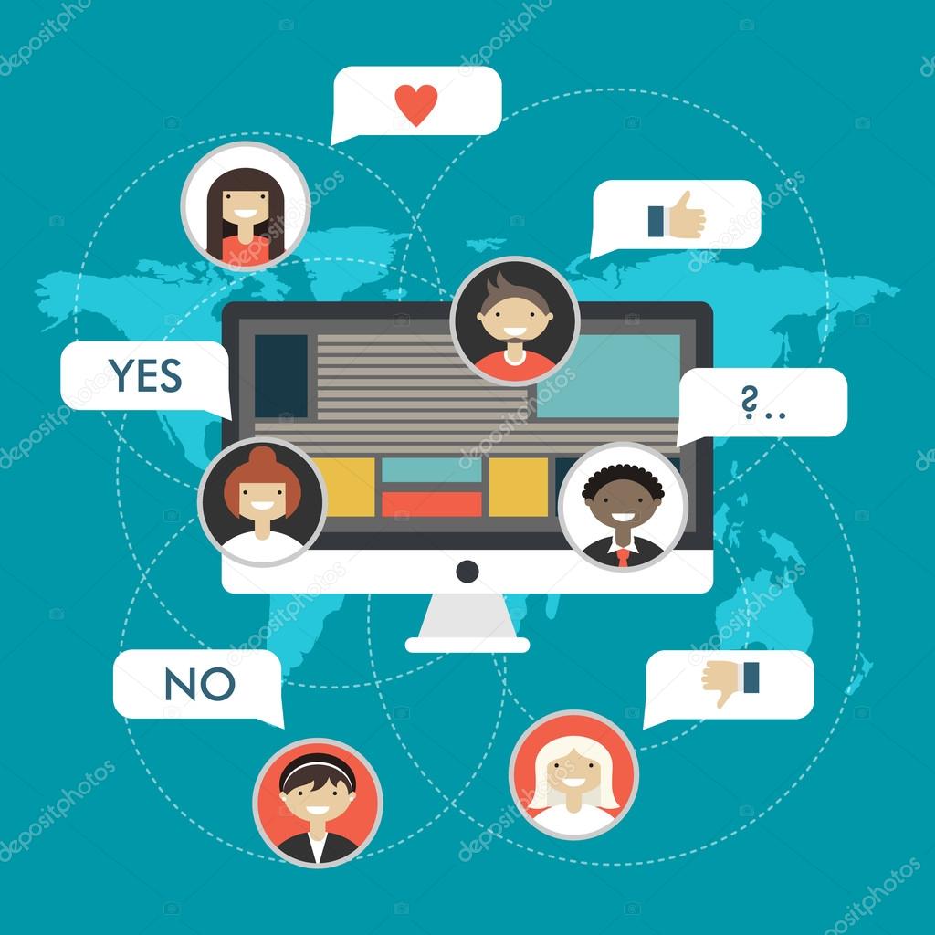Flat social media and network concept. Business background, global ...