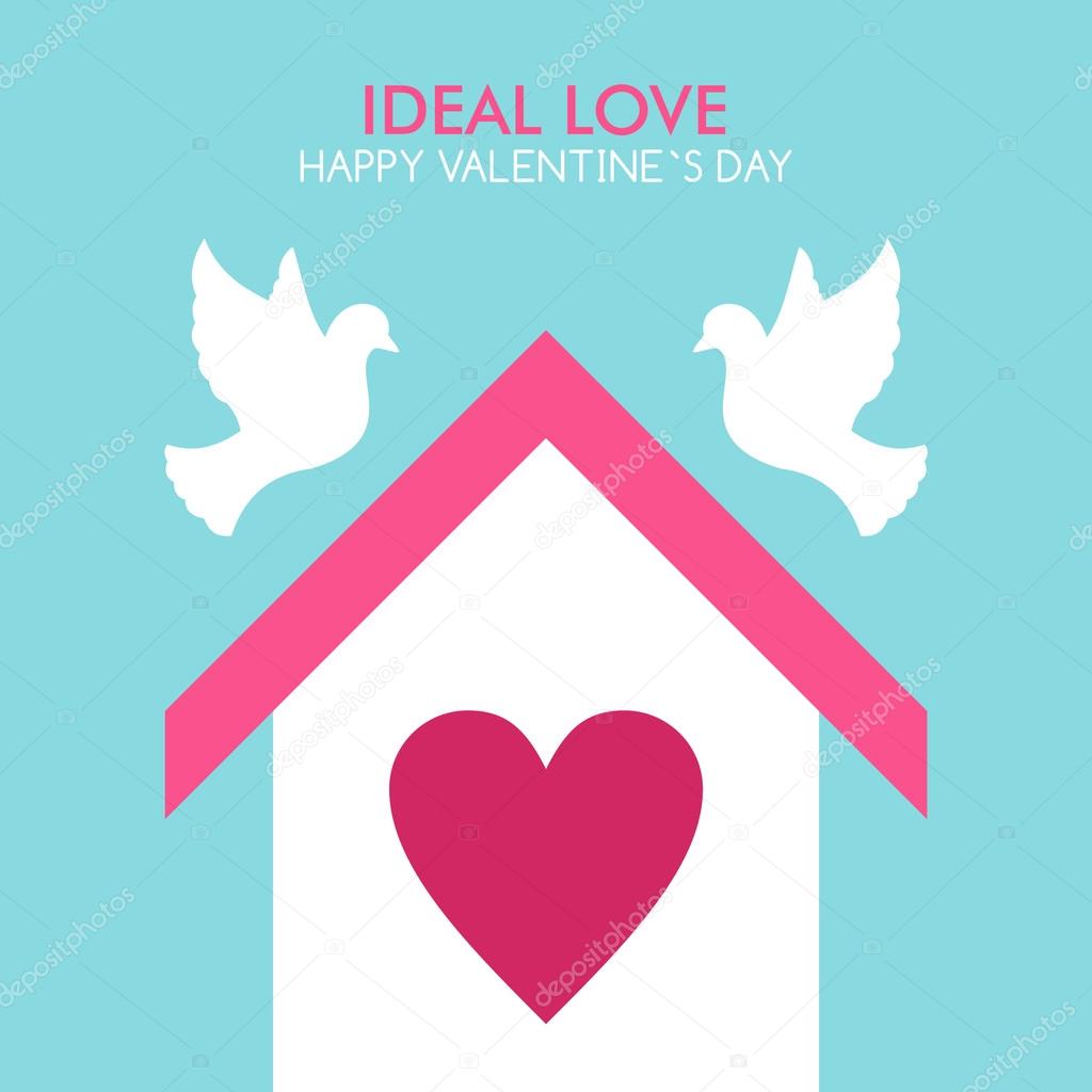Vector St. Valentine's day greeting card in flat style. Two white ...