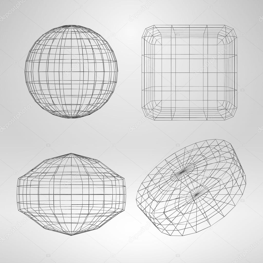 Set of Vector 3D Geometric Objects with Thin Lines Stock Vector Image ...