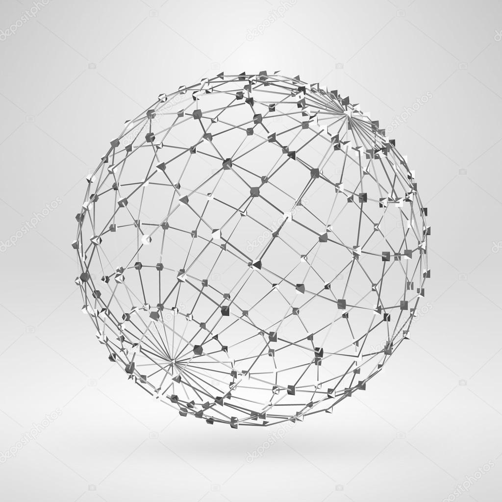 Wireframe polygonal element. 3D sphere with lines and dots — Stock ...