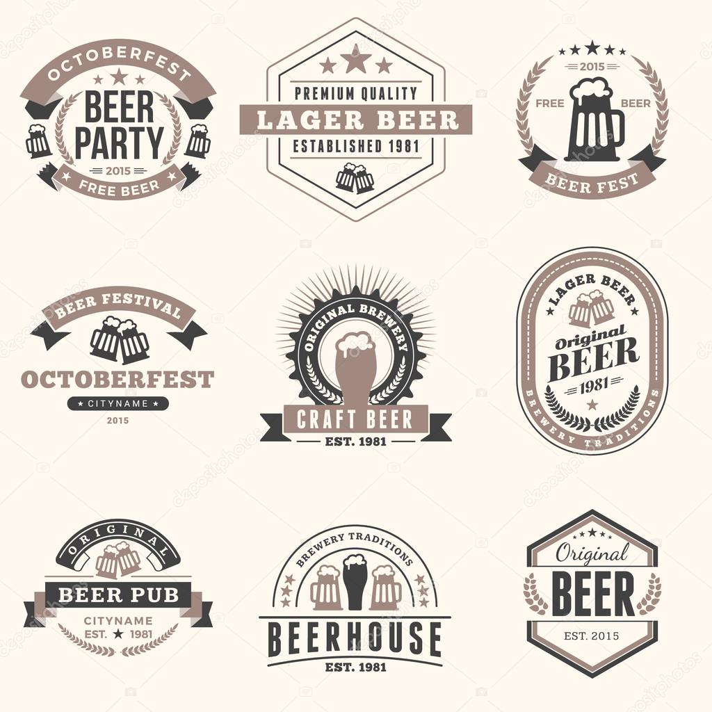 Set of Retro Vintage Beer Badges, Labels, Logos in Brown Colors on ...