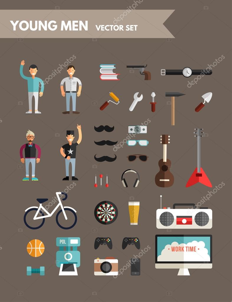 Conjunto de Elementos Infográficos de Diseño Plano. Cosas de hombres y ...