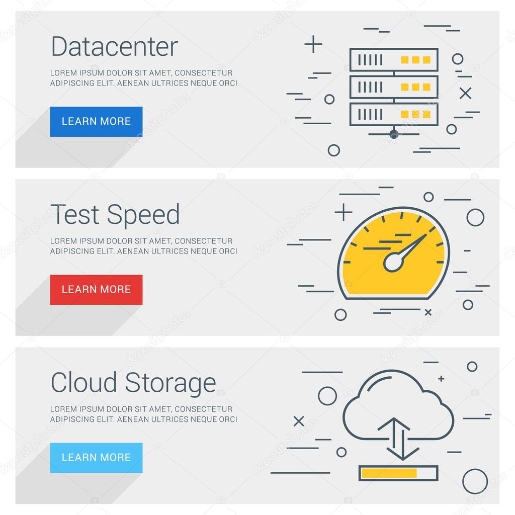 Datacenter. Test Speed. Cloud Storage. Line Art Flat Design ...