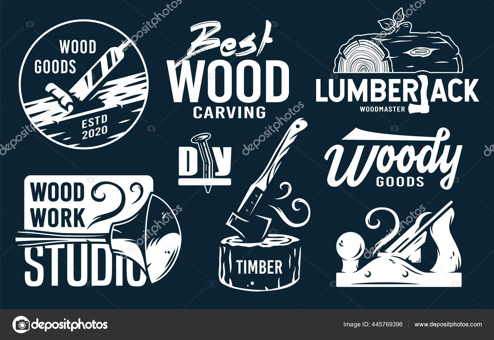 Set Carpentry Emblems Workshop Wood Crafts Studio Repair Shop Carpenter ...