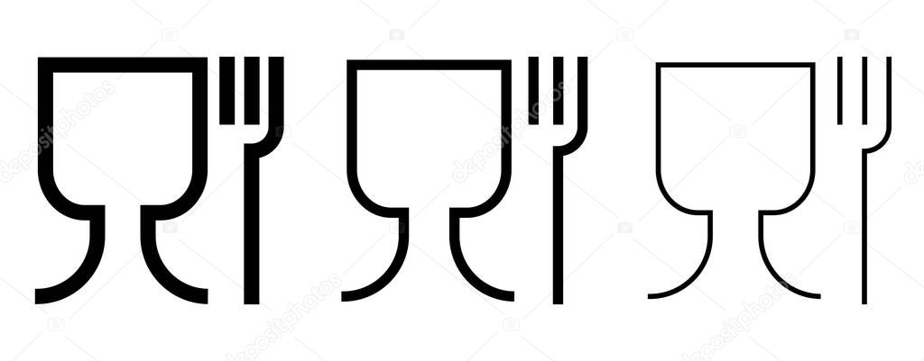 Food grade vector icons set. Food safe material wine glass and fork ...