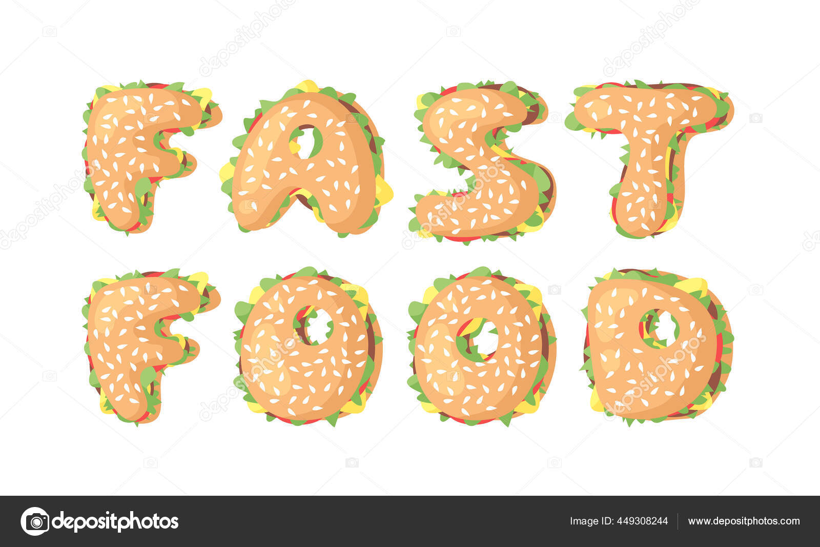 Hand Drawn Cartoon Burger Alphabet Fast Food Vector Font Tasty Stock ...