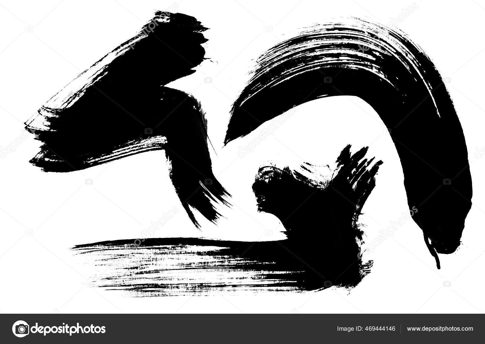 Paint Drawing Black Smear White Background Hand Drawn Abstract ...