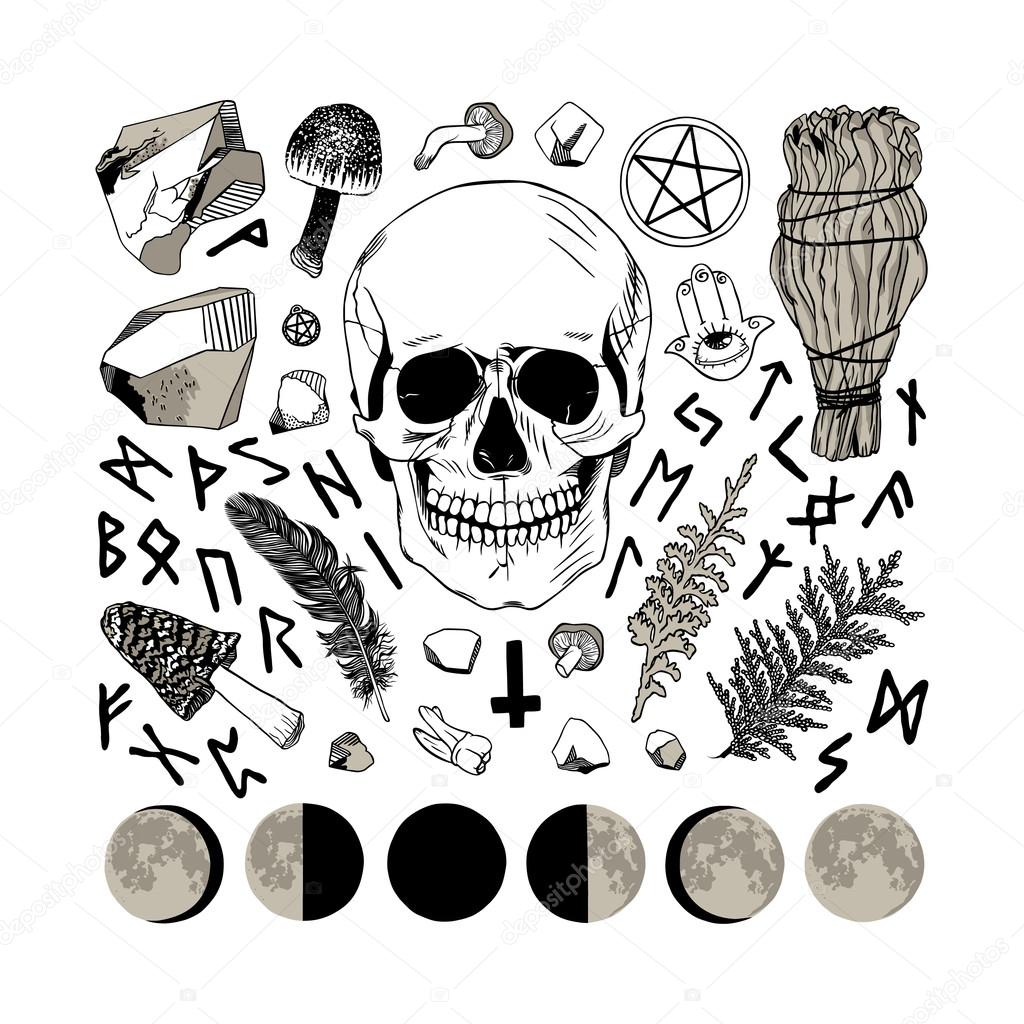 Vector set of ritual things, black contour — Stock Vector © pomolchim ...