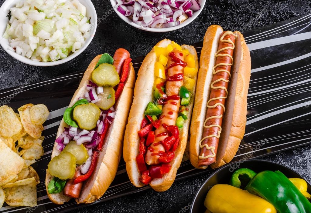 All beef dogs, variantion of hot dogs — Stock Photo © Peteer #55766067
