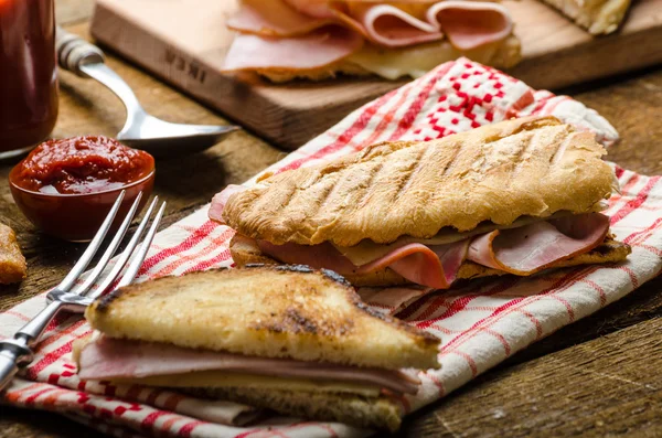 Quick dinner, toast with ham and cheese - Stock Image - Everypixel