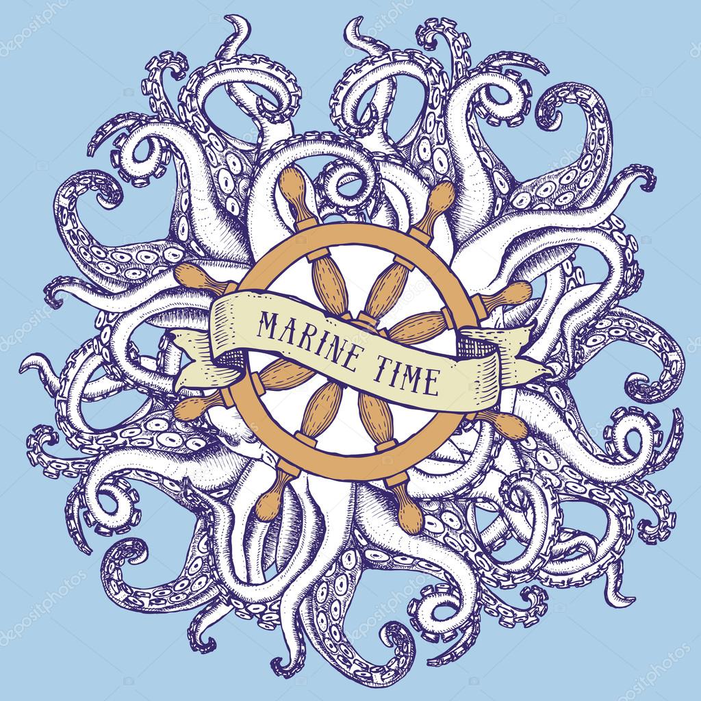 Octopus and steering wheel Stock Vector by ©kali13 106321738