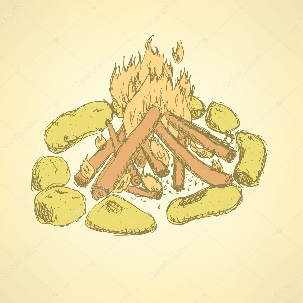 Sketch camp fire in vintage style Stock Vector Image by ©kali13 #60536055