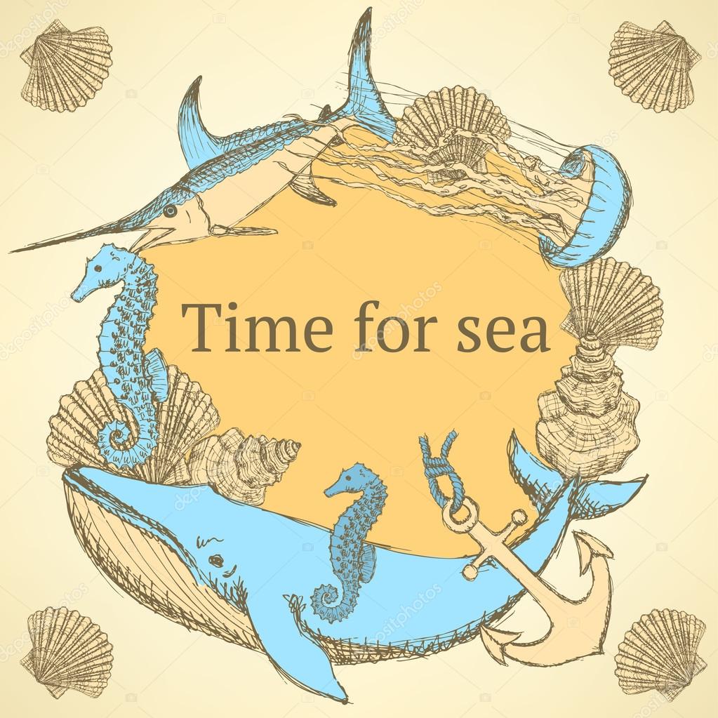 Sketch sea background in vintage style Stock Illustration by ©kali13 ...