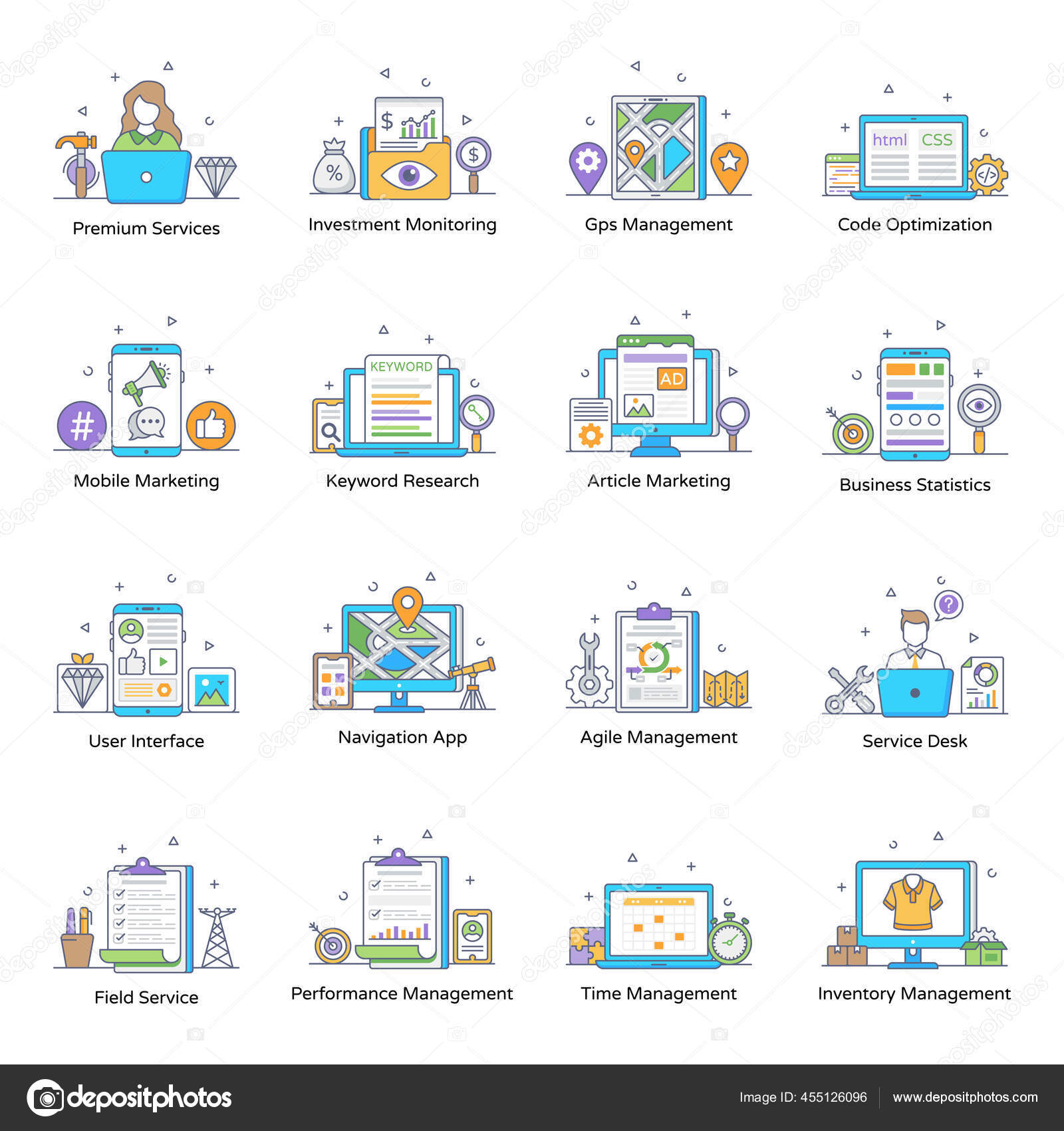 Set Modern Flat Vector Icons White Background Stock Vector by ...