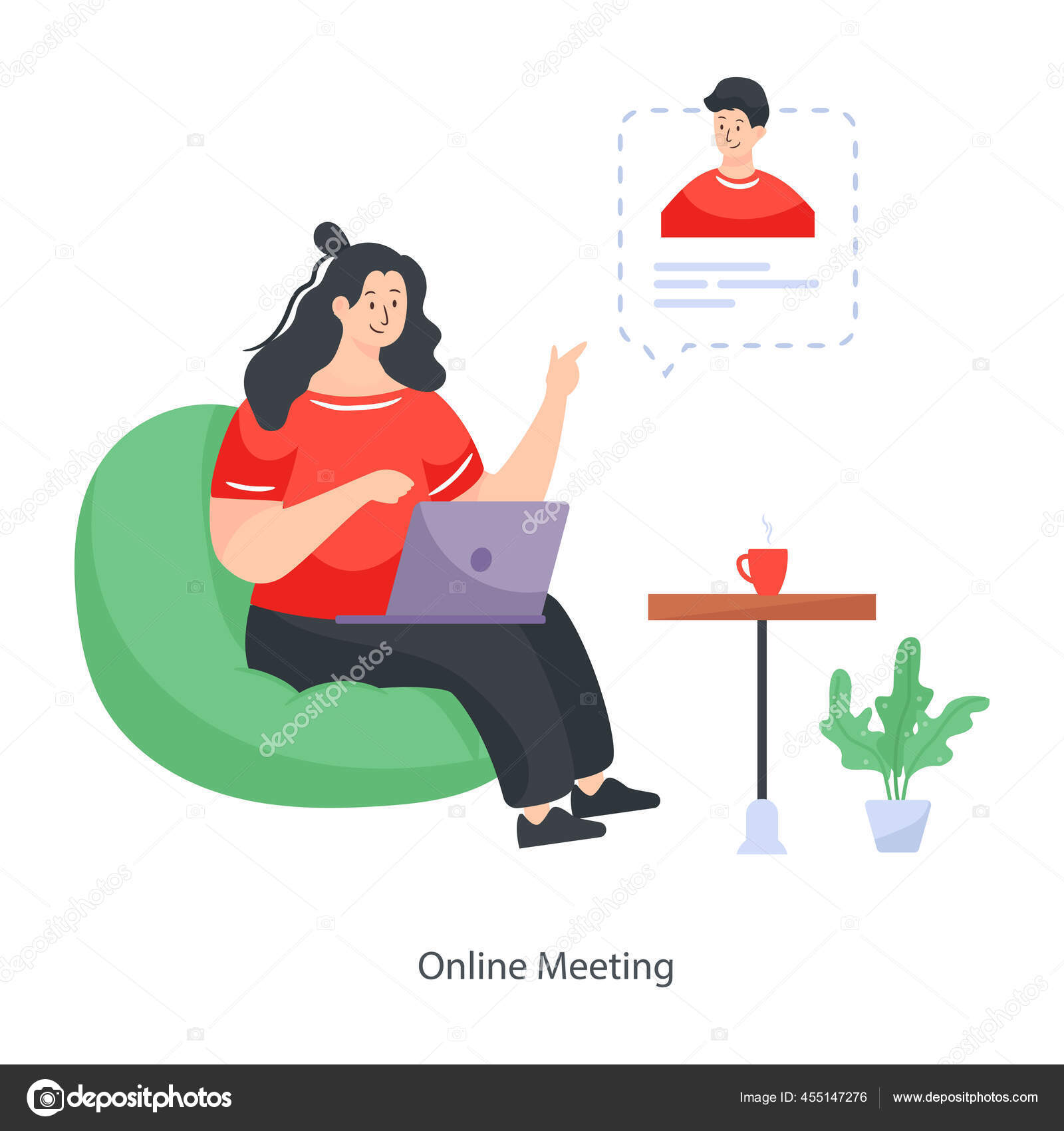 Young Couple Sitting Table Working Laptop Coffee Cup Vector ...