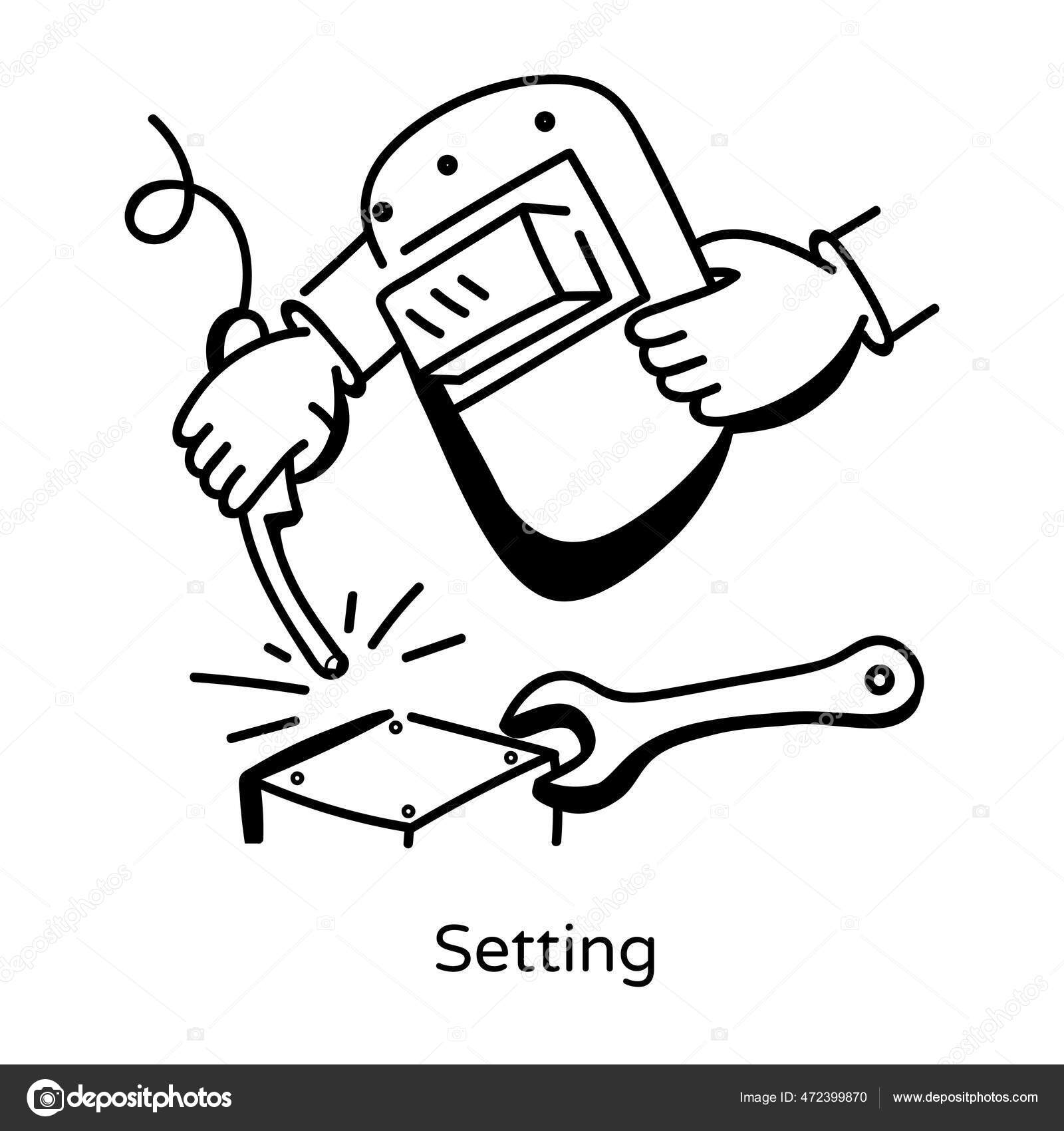 Hand Drawn Vector Illustration Cartoon Character Robot Magnifying Glass ...
