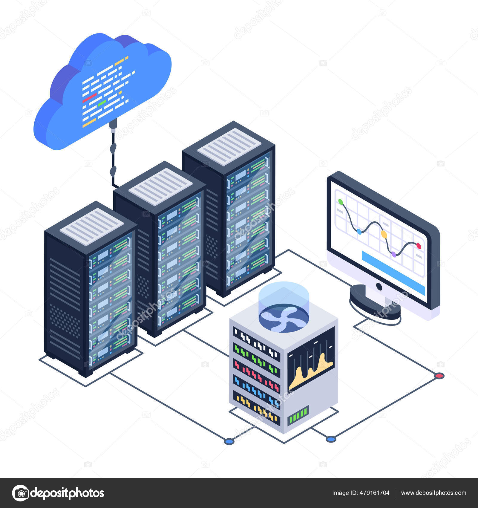 Sala Servidores Computación Nube Con Servidores Diseño Ilustración Vectores Bases Vector de ...