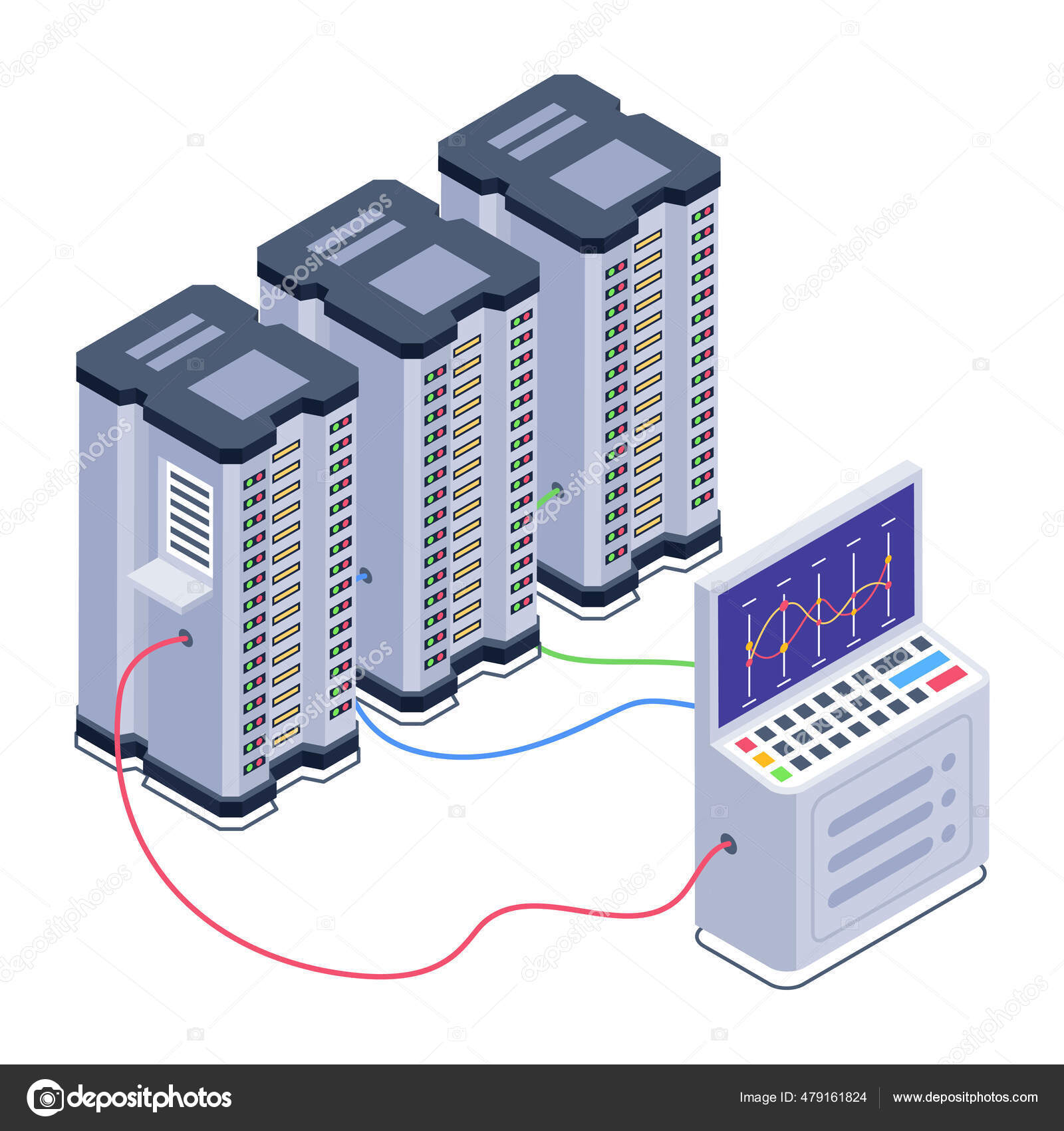 Sala Servidores Isométricos Con Servidores Base Datos Ilustración ...