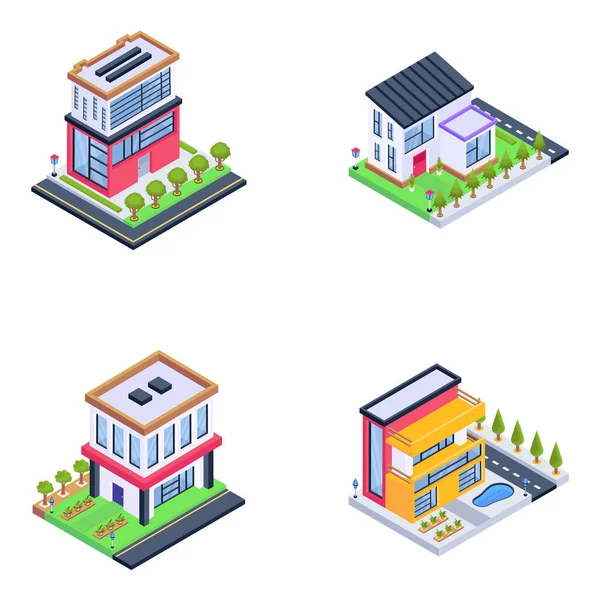 Isometric City Building Icon Set Cartoon Illustration Street Vector Icons Stock Vector by ...