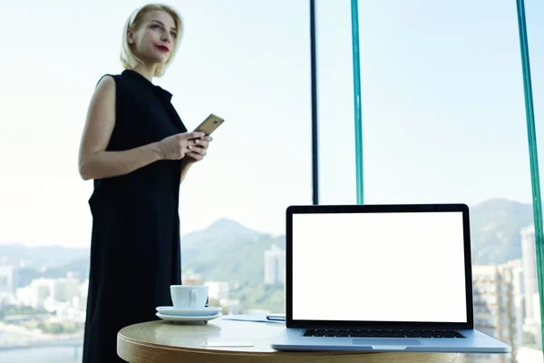 Open laptop computer with mock up copy space screen - Stock Image ...