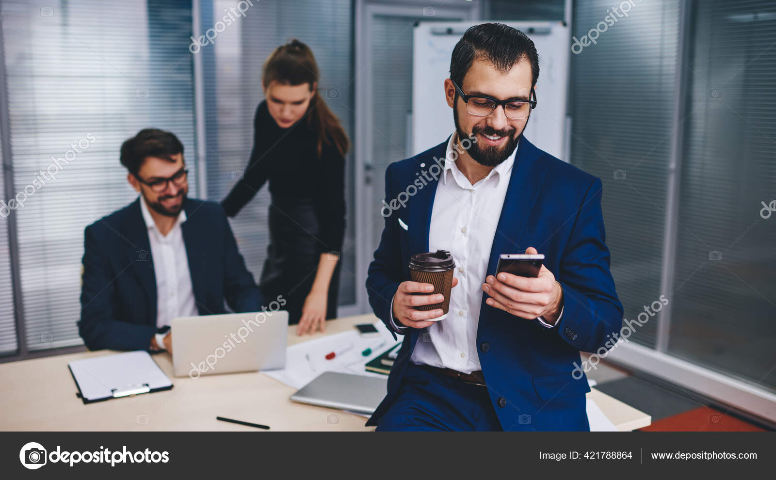 Confident Male Ceo Dressed Formal Wear Checking Email Updates ...