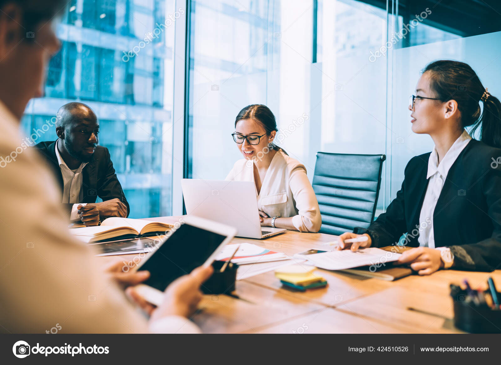 Caucasian Secretary Reading Web Notes Corporate Meeting Executive ...