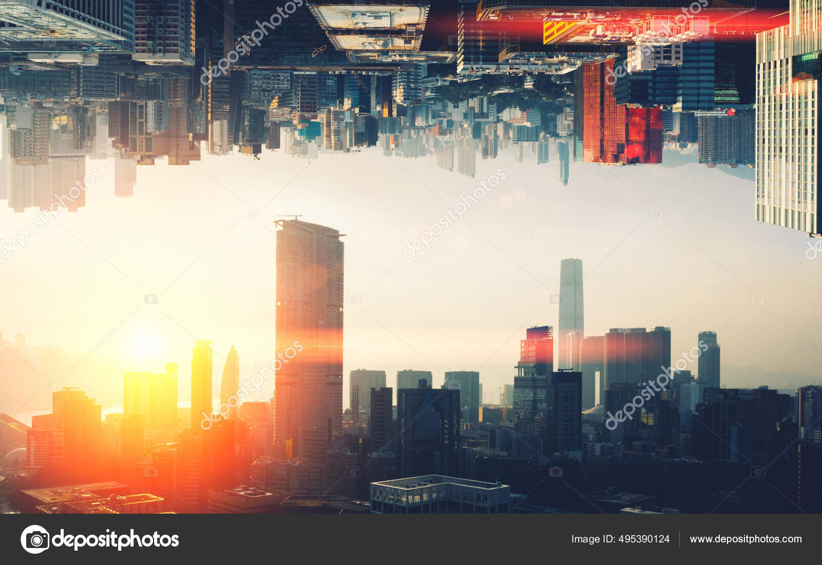 Futuristic Multiverse World Concept Downtown Skyscrapers Skyline ...