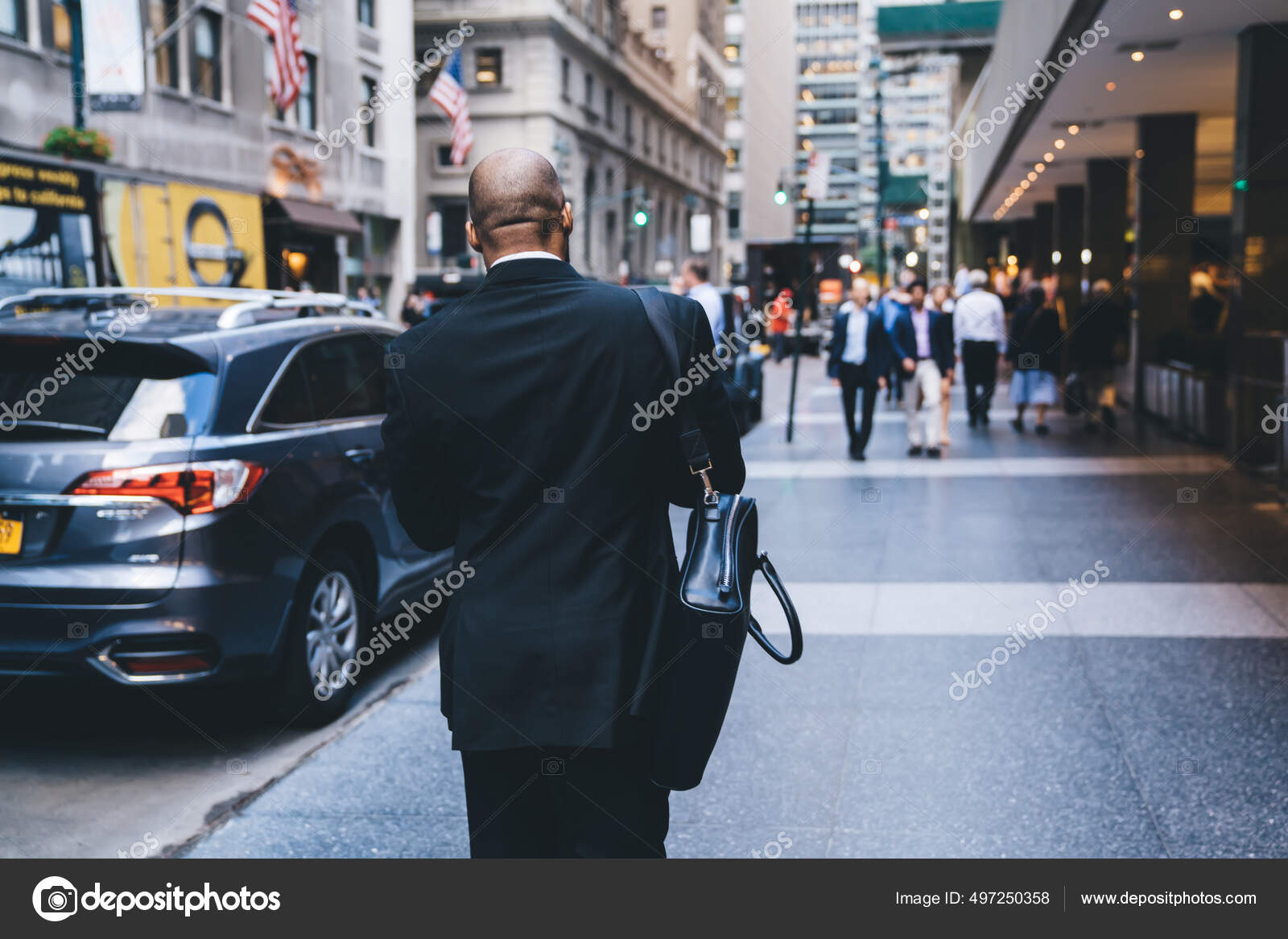 Back View Unrecognizable Hairless African American Employee Strict Suit ...