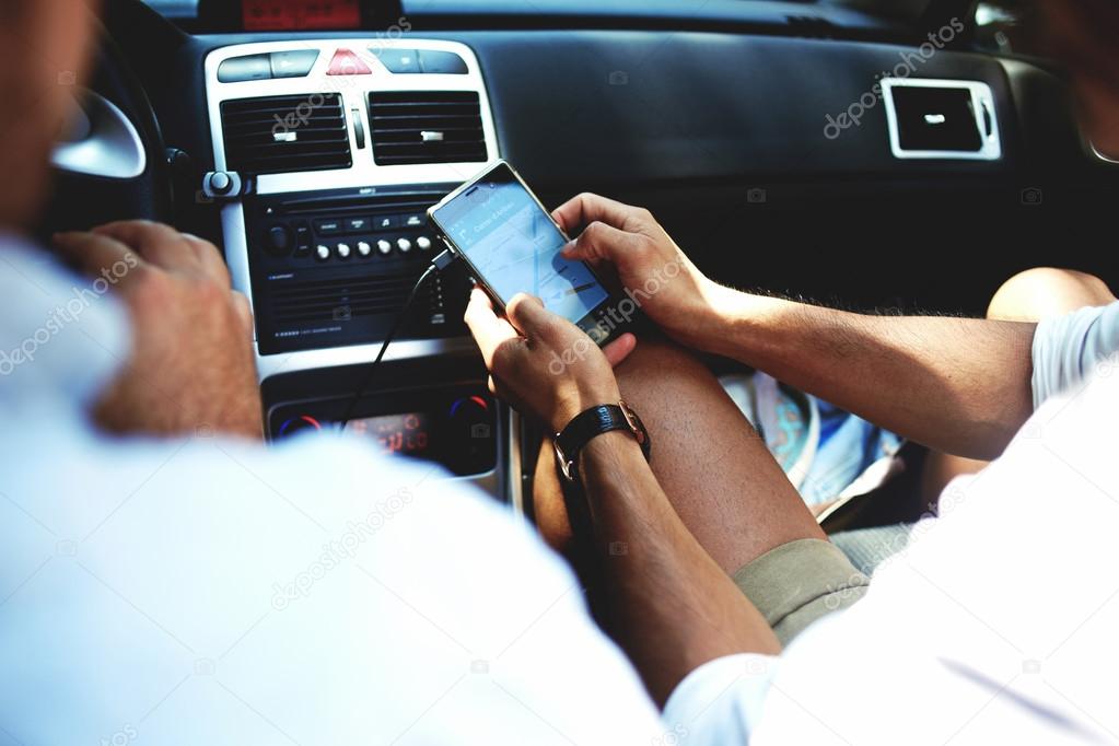 Man using navigation on mobile phone — Stock Photo © GaudiLab #94604706