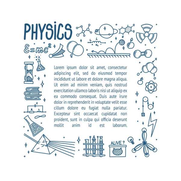 Physics doodle with magnet, prism, telescope and atom. Hand drawn ...