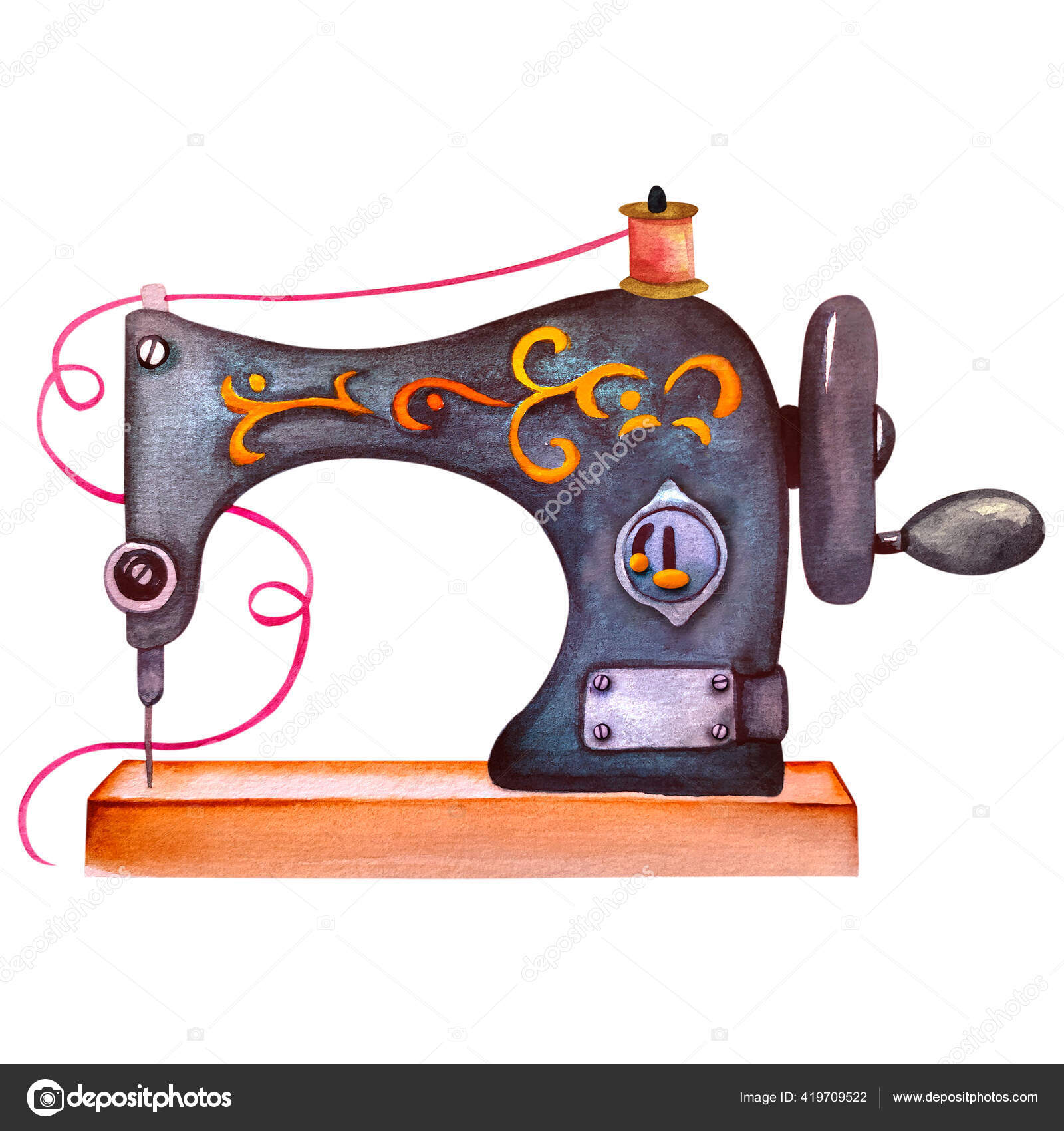 Sewing Logo Vintage Sewing Machine Watercolor Sewing Machine Isolated ...