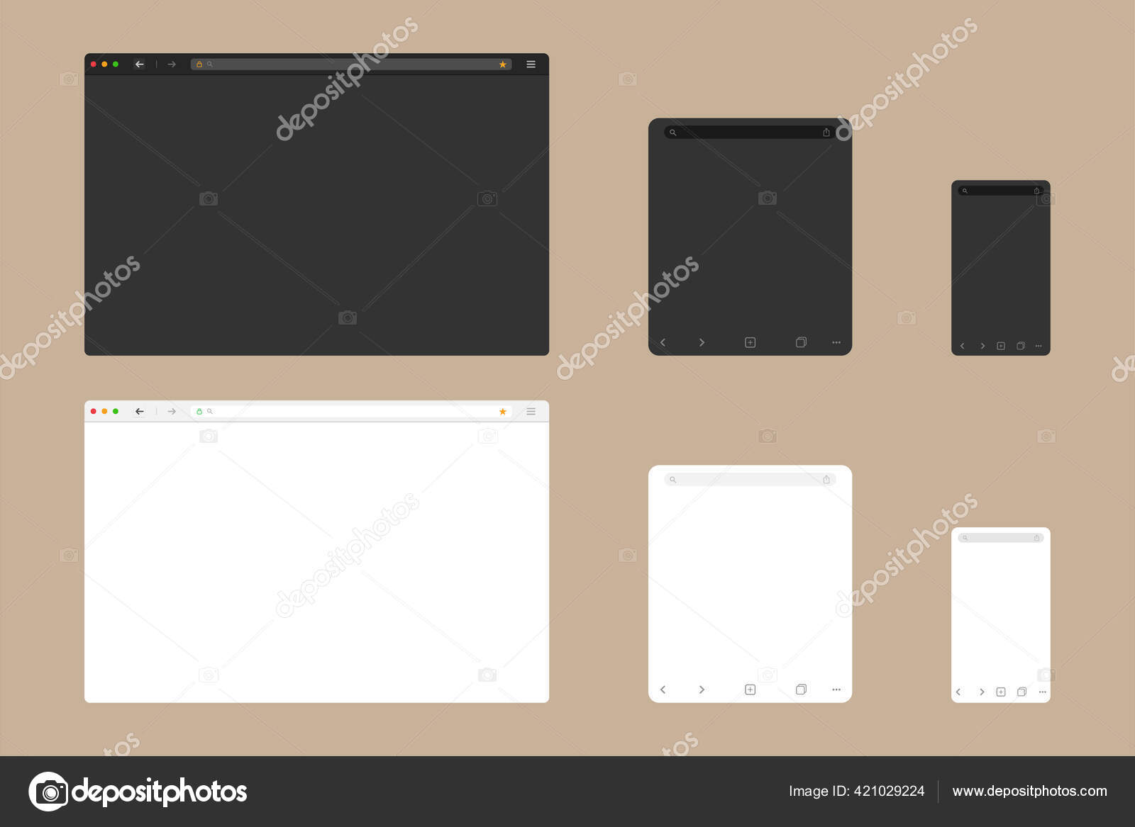 Web Browser Window Mockup Light Dark Modern Flat Design Website Stock ...