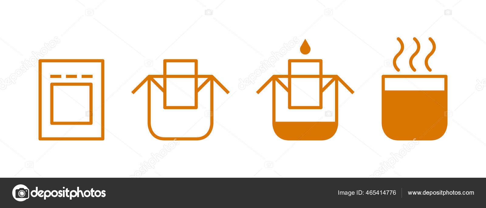 Drip bag coffee brewing instruction icons set. Step by step cooking ...