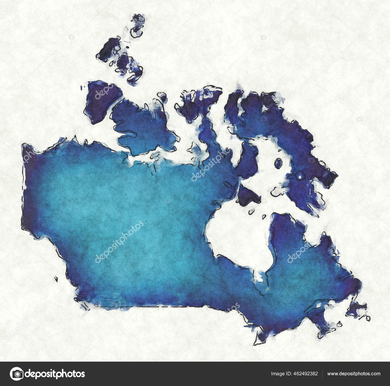 Canada Map Drawn Lines Blue Watercolor Illustration Stock Illustration ...