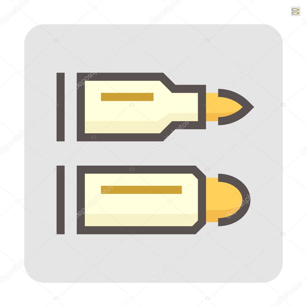 Icono de vector de bala. También se llama munición, proyectil. Arma ...