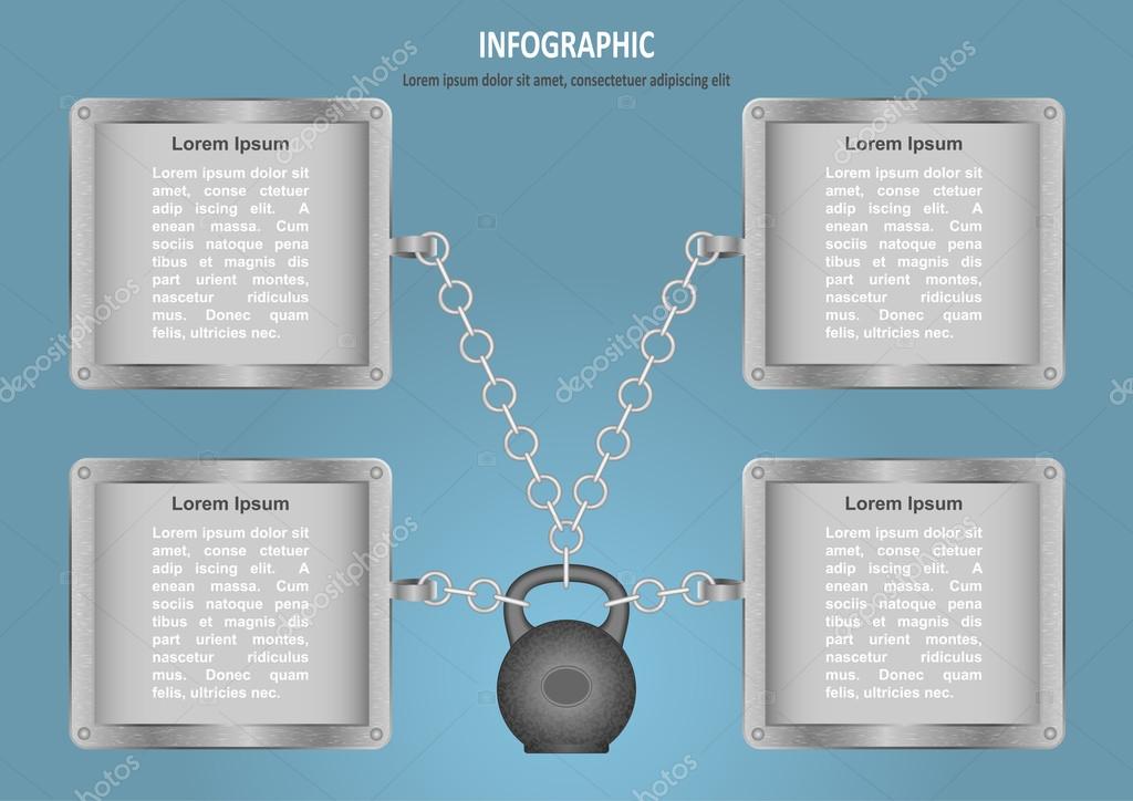 Infographic with kettle bell, chain and 4 options Stock Vector by ...