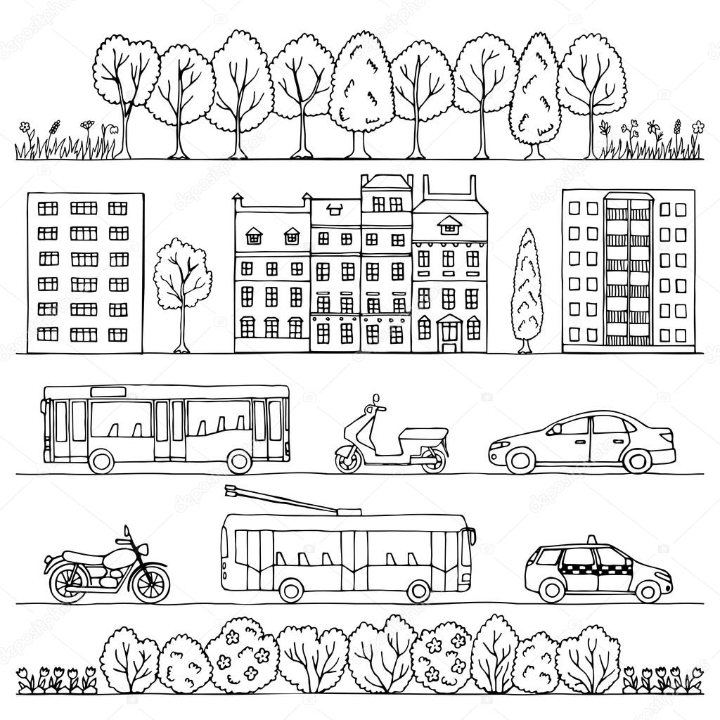 City hand drawn doodle borders — Stock Vector © KronaLux #84579010