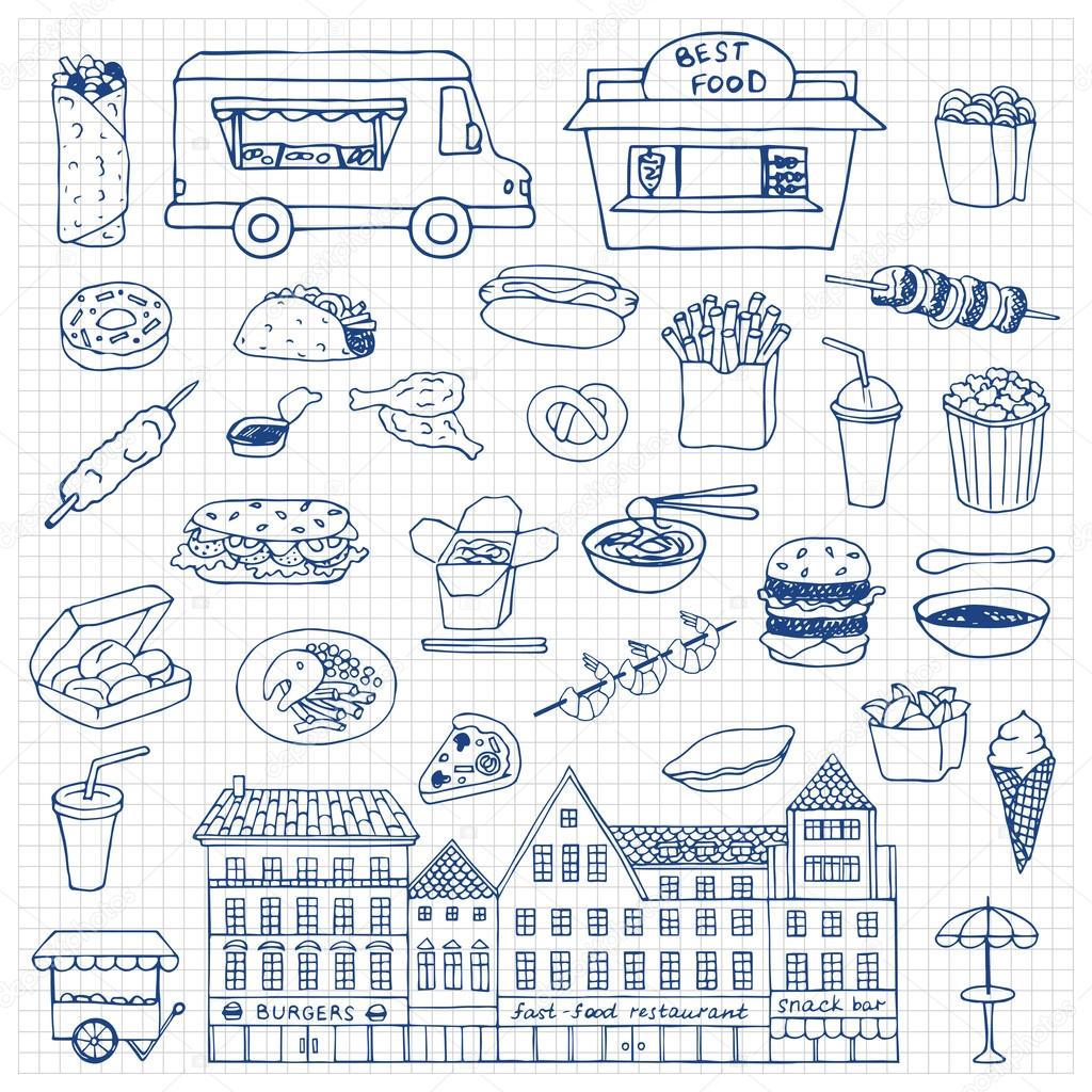 Fast Food hand drawn doodle set Stock Vector Image by ©KronaLux #84579062