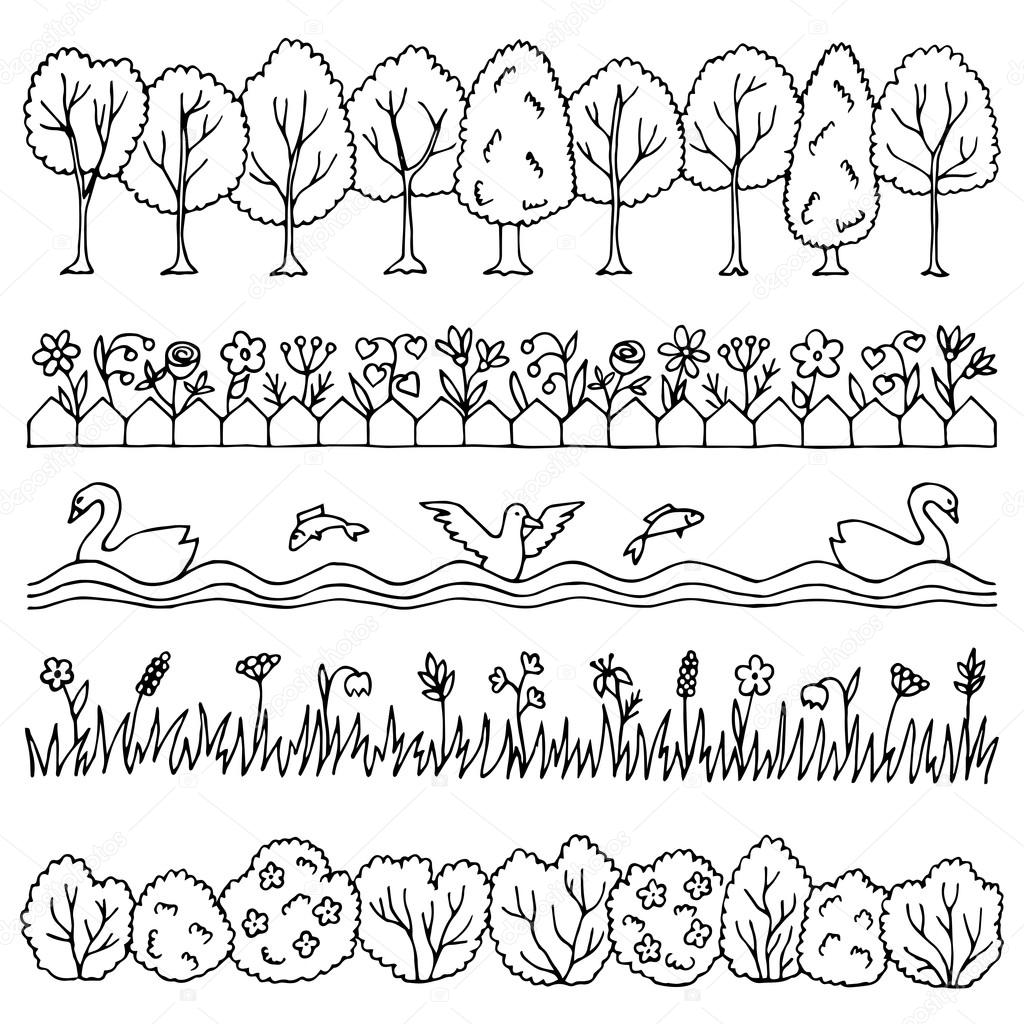 Set hand drawn nature border Stock Vector Image by ©KronaLux #84668120