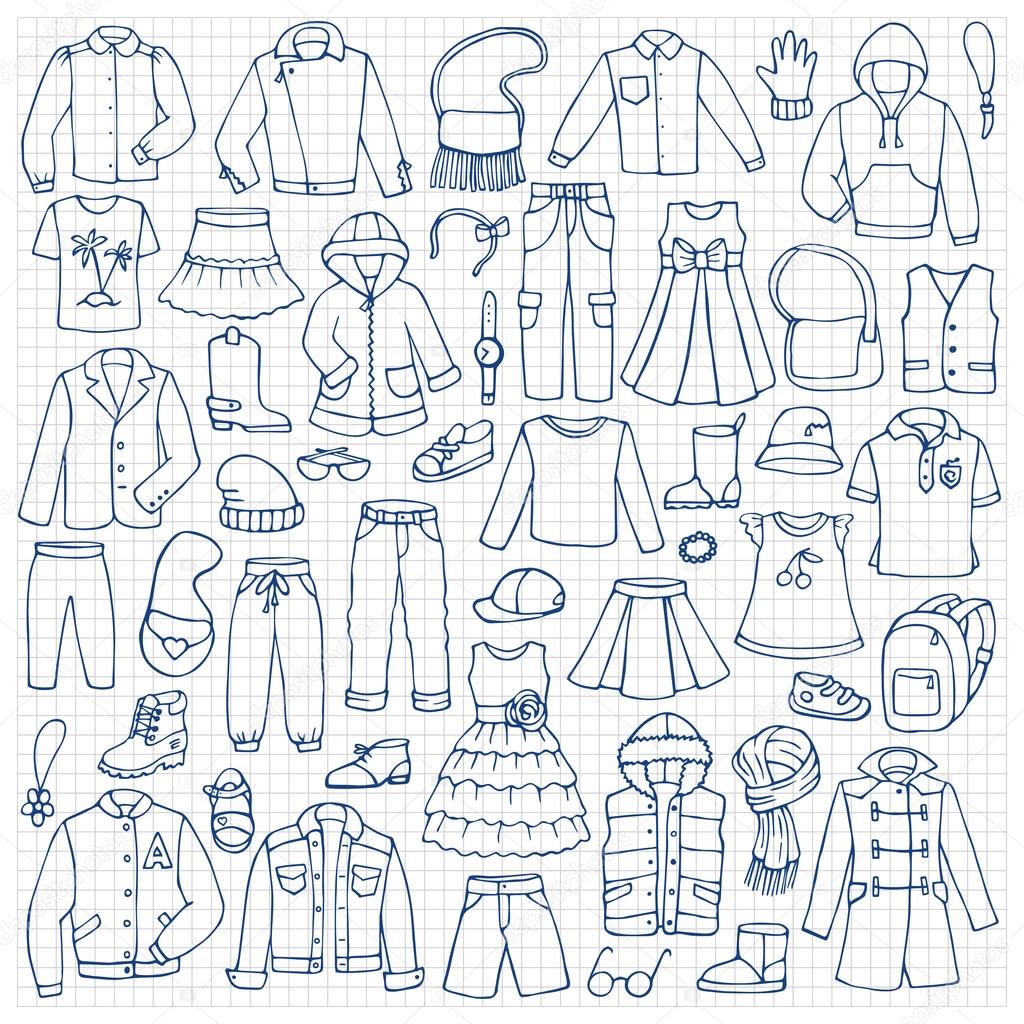 Hand drawn doodle set with childish clothes Stock Vector Image by ...