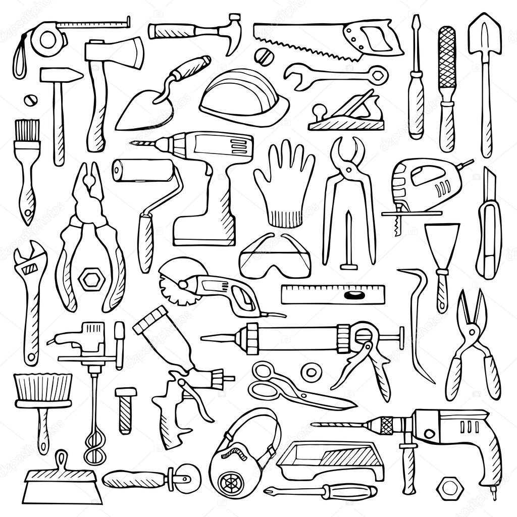 Hand drawn doodle set with repair tools Stock Vector by ©KronaLux 87162980