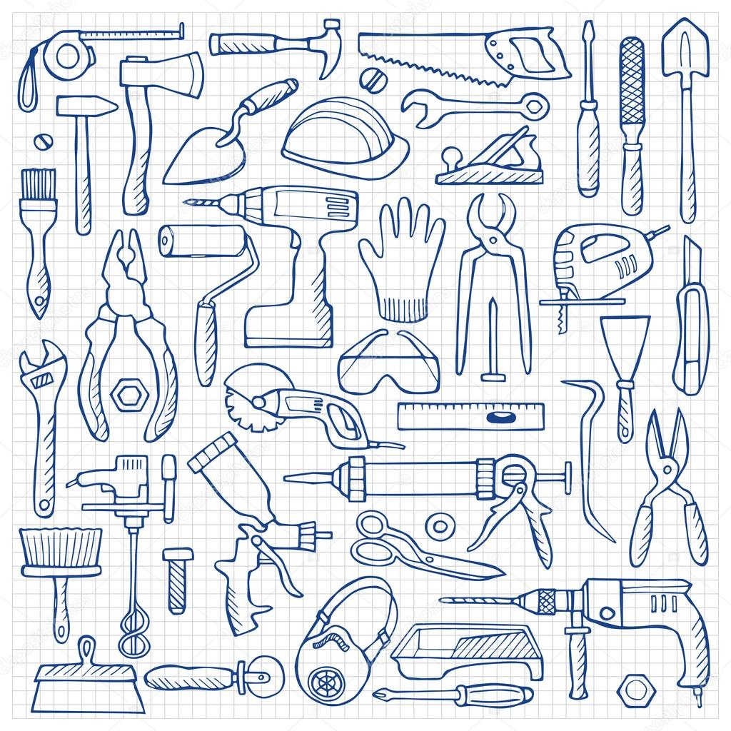 Hand drawn doodle set with repair tools Stock Illustration by ©KronaLux ...