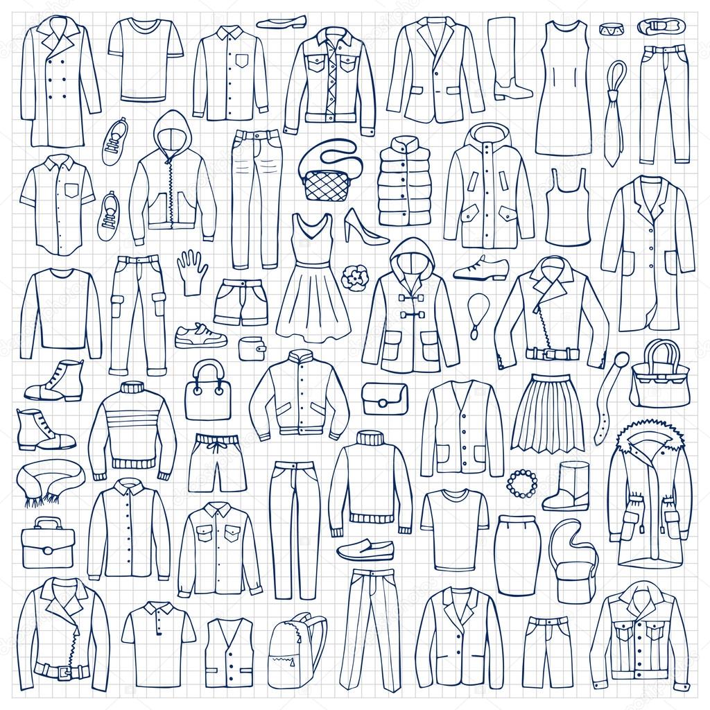 Hand drawn doodle set with man and woman clothes Stock Illustration by ...
