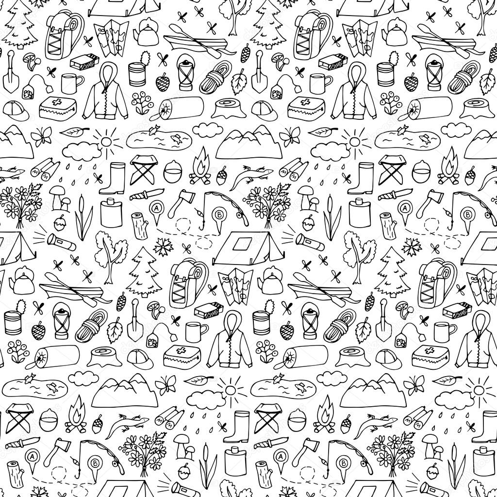 Hand drawn tourism seamless pattern — Stock Vector © KronaLux #98955602