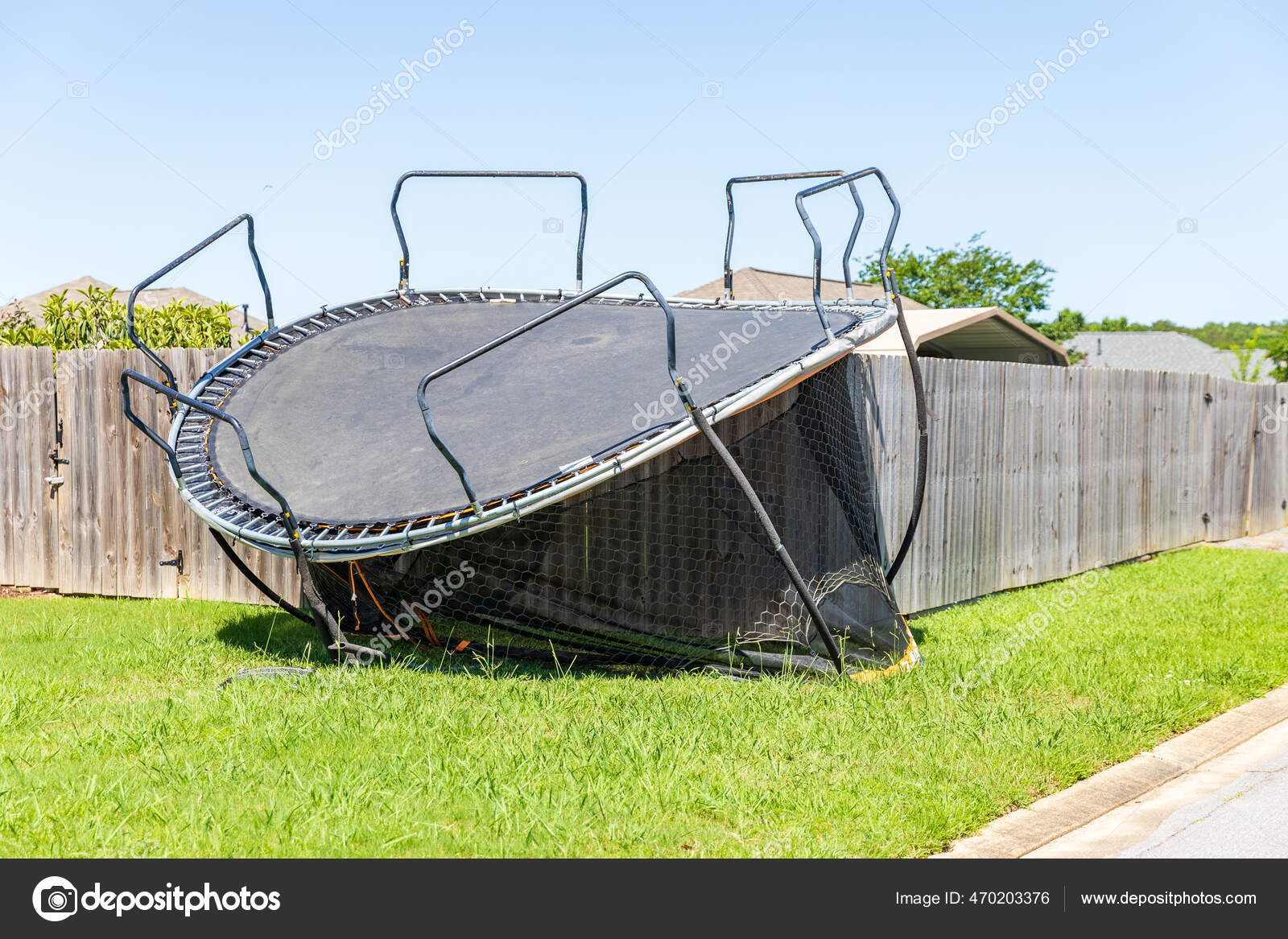 Trampoline Damaged Flipped Severe Storm Stock Photo by ©C5Media 470203376
